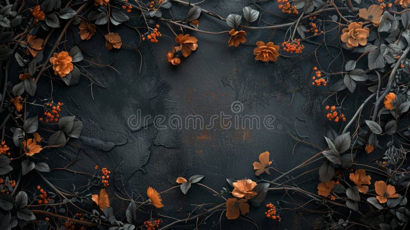 Gothic Fantasy Backdrop with Dry Branches and Dark Floral Accents Stock ...