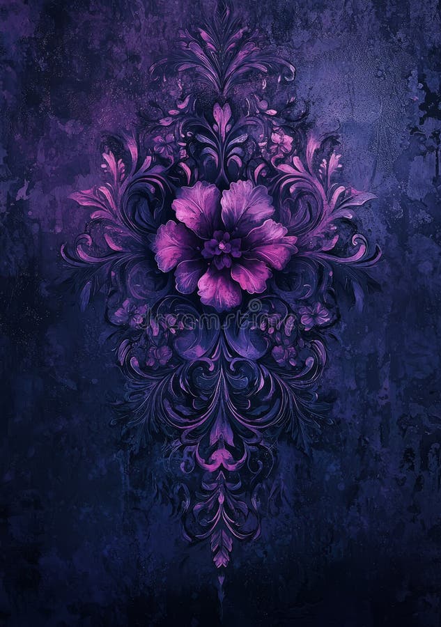 Gothic Floral Elements on a Deep Black and Purple Textured Background ...