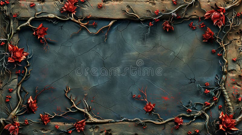 Gothic Floral Frame with Intricate Branches and Red Flowers Stock ...