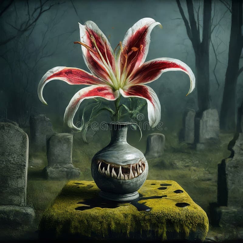 Horror Flower with Sharp Teeth Stock Illustration - Illustration of ...