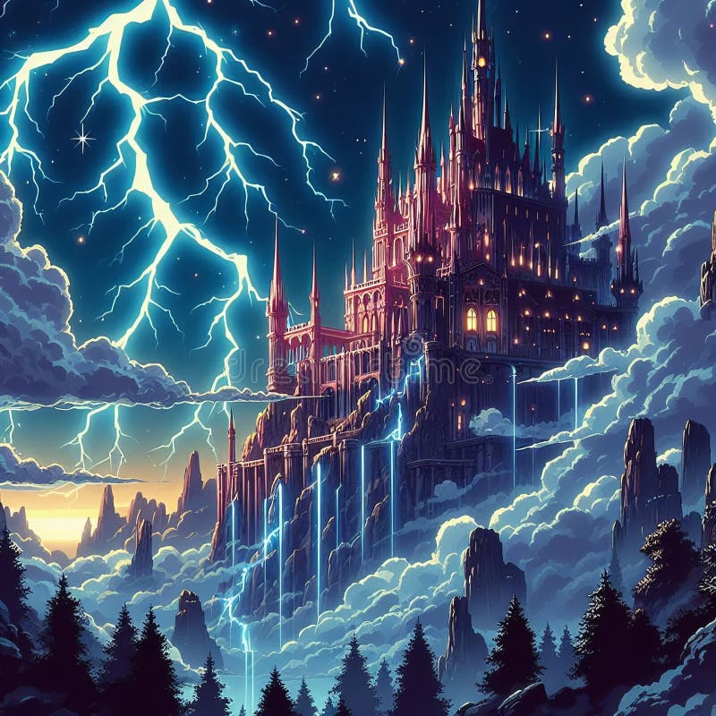 Gothic Fortress Tempest stock illustration. Illustration of shadows ...