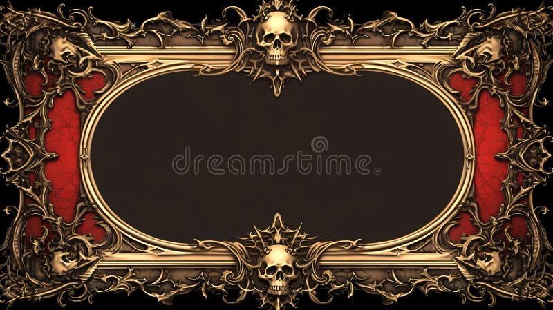 Gothic Frame with Gold Skulls Stock Illustration - Illustration of ...