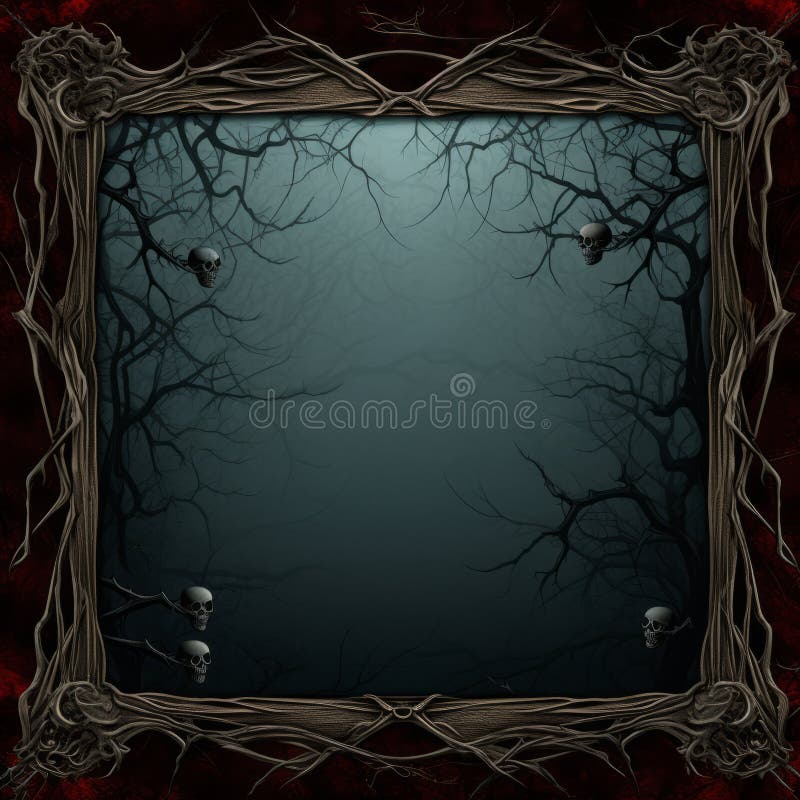 Gothic Frame with Skulls and Branches on a Dark Background Stock ...