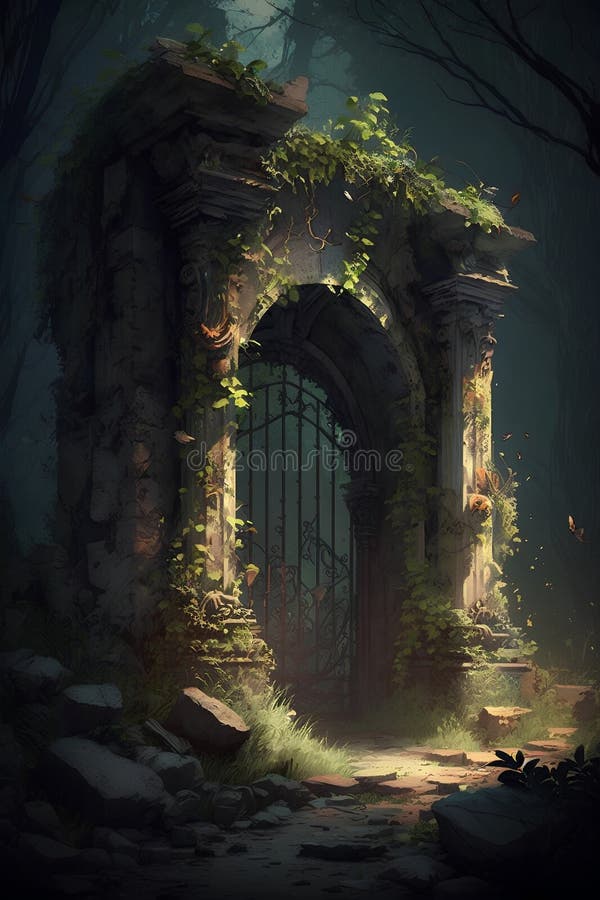 Gothic Gate in the Forest, 3d Digitally Rendered Illustration Stock ...