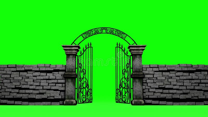 Gothic Gates Open on Green Background, 3D Animation Stock Footage ...