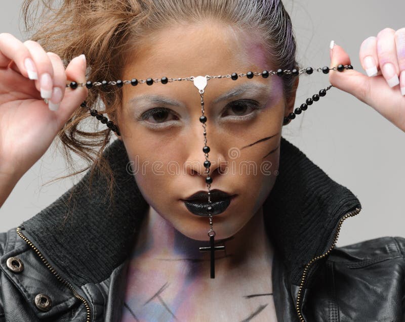 Gothic girl with cross stock photo. Image of caucasian - 18872912