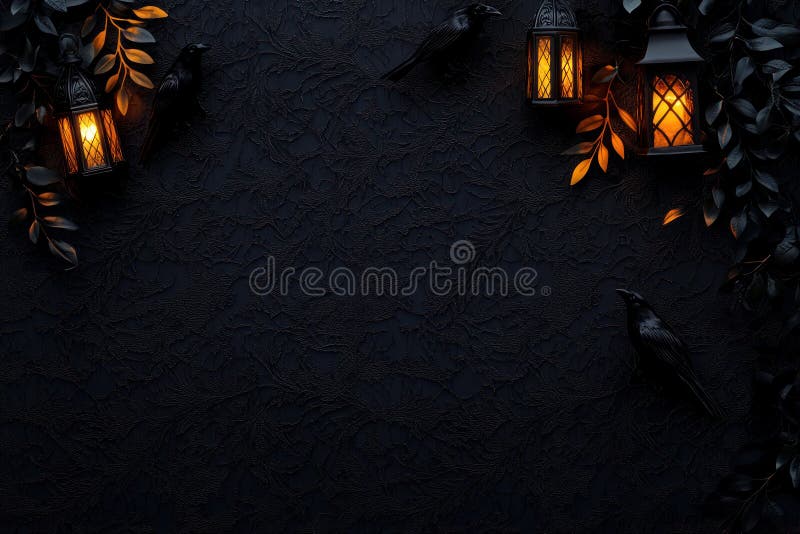 A Gothic Halloween Backdrop with Black Lace Patterns, Vintage Lanterns ...