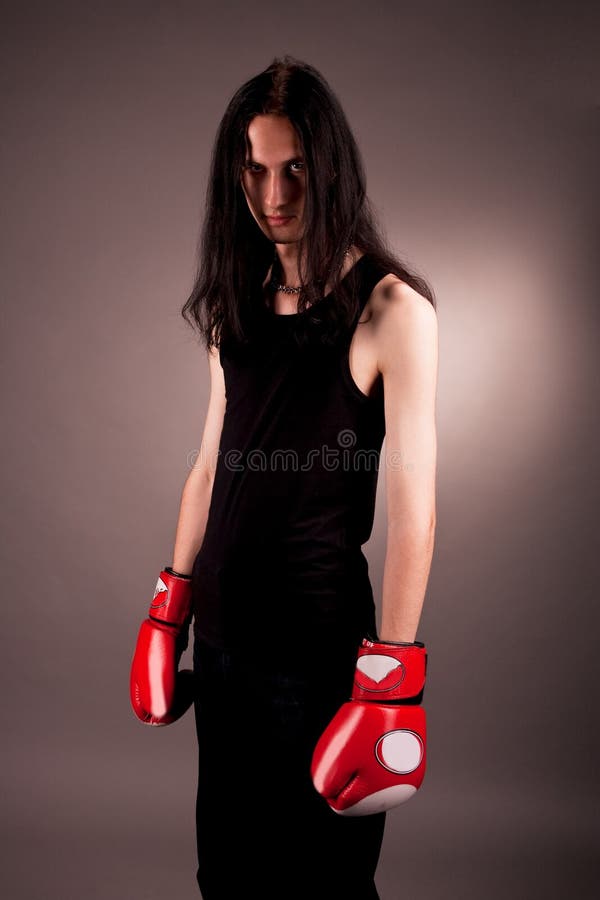 Gothic Handsome Man With Boxing Gloves Stock Photo - Image of gothical ...