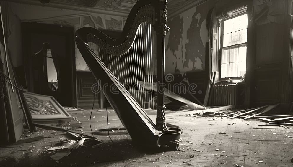 Gothic Harp, Untouched, in an Abandoned Parlor Stock Image - Image of ...