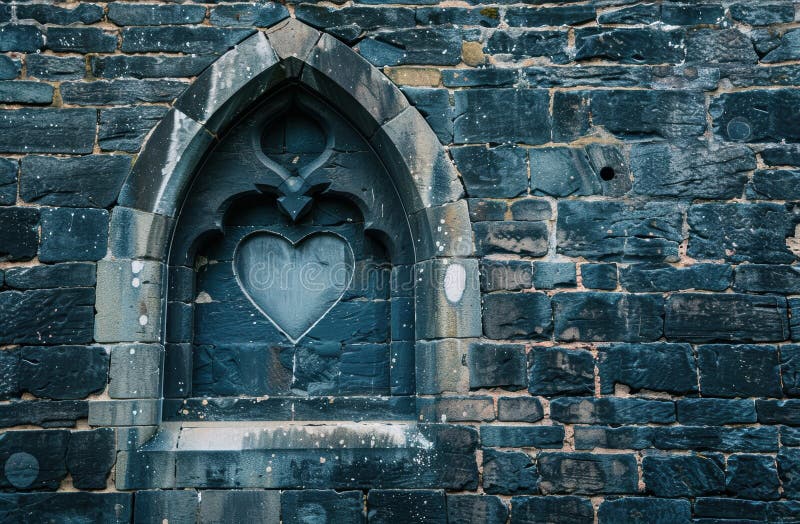 Gothic Heart-shaped Window in Old Stone Wall Stock Illustration ...