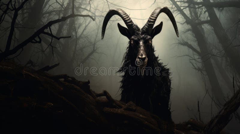 Gothic Illustration: a Black Goat in the Dark Forest Stock Illustration ...