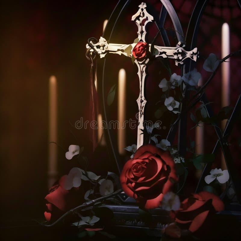 Gothic Illustration of a Cross with Roses Stock Illustration ...