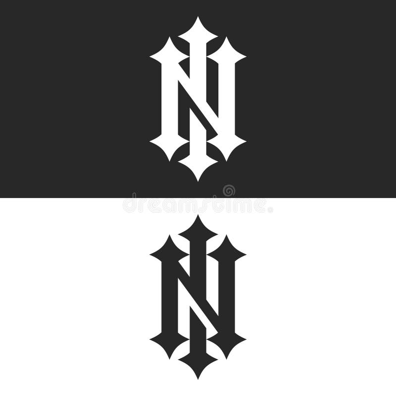 Gothic Initials in or NI Letters Monogram Logo with Sharp Peaks ...