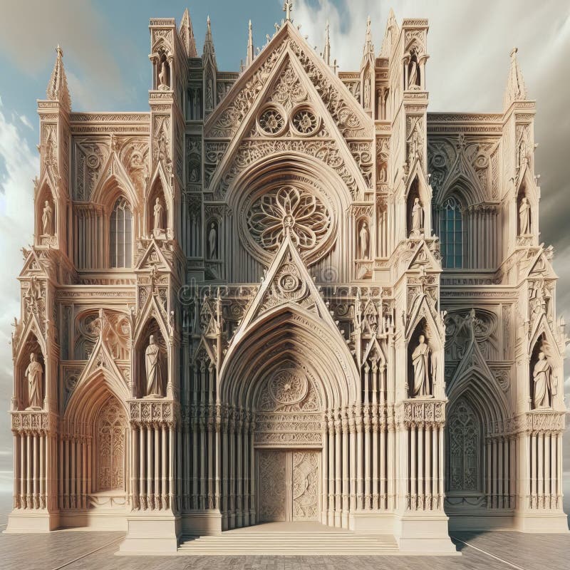 A Gothic Inspired D Rendering of a Cathedral Facade with Intri Stock ...