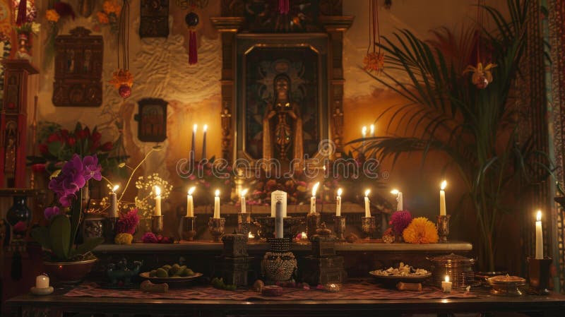 A Gothic Interior of a Vampire Castle of Transylvania, Lit by Candles ...