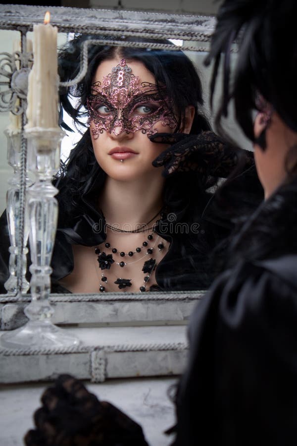 Gothic lady at mirror stock photo. Image of portrait - 31148342