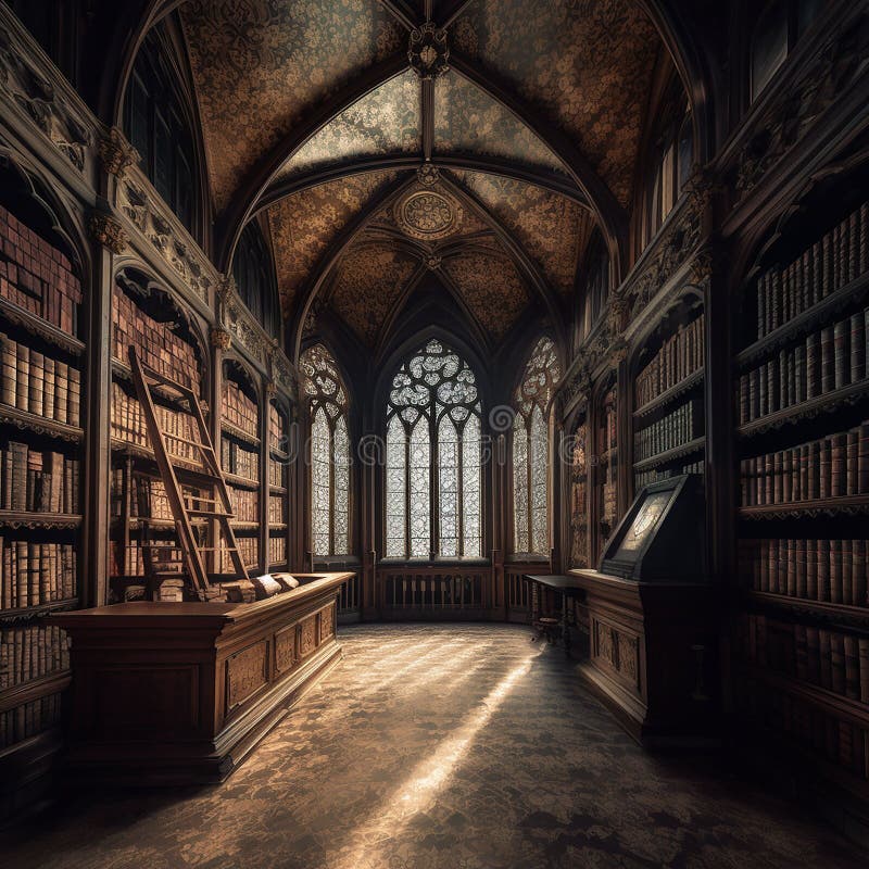 Gothic Library. AI Generated Stock Illustration - Illustration of ...