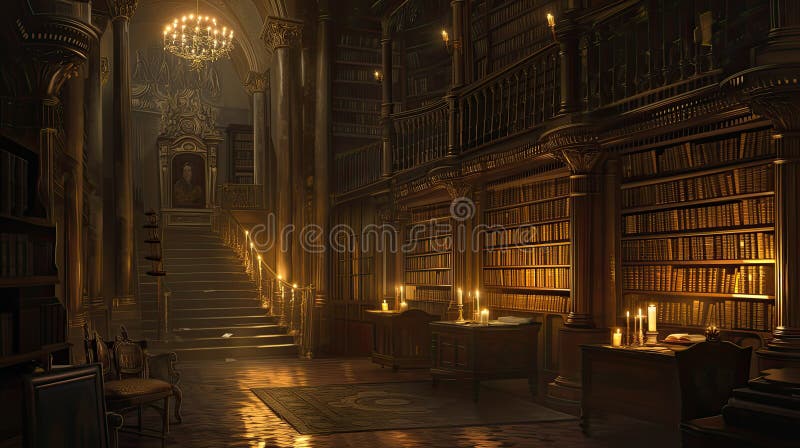 A Gothic Library S Exterior, Bathed in the Warmth of Candlelight ...