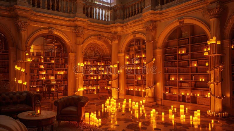 A Gothic Library S Exterior, Bathed in the Warmth of Candlelight ...
