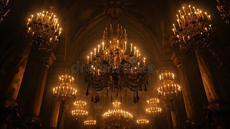 Gothic Lighting Design, Elegant Chandeliers Dangle from the Tall ...