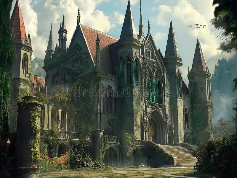 Gothic Mansion, Dark and Mysterious Setting Stock Illustration ...