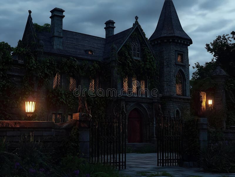 Gothic Mansion at Night, Dark and Foreboding Stock Illustration ...