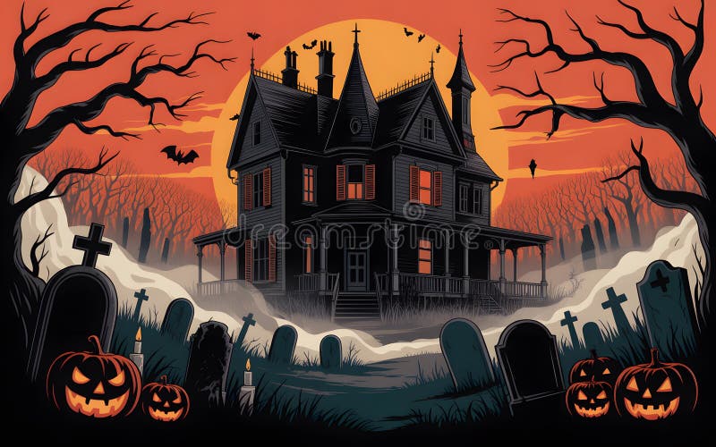Bats Graveyard Creepy Mansion Stock Illustrations – 848 Bats Graveyard ...