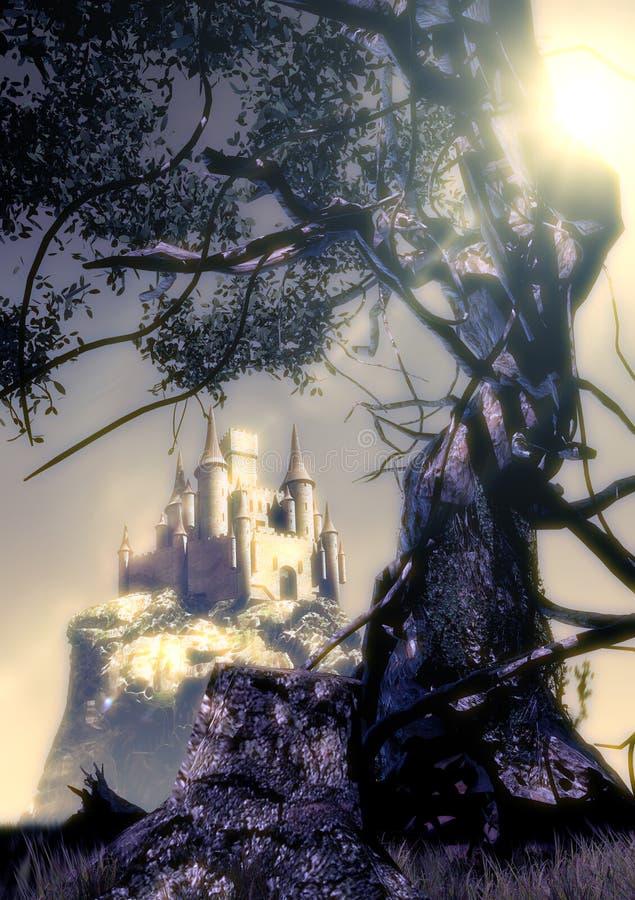 Gothic Medieval Castle Under Sunlight Stock Illustration - Illustration ...