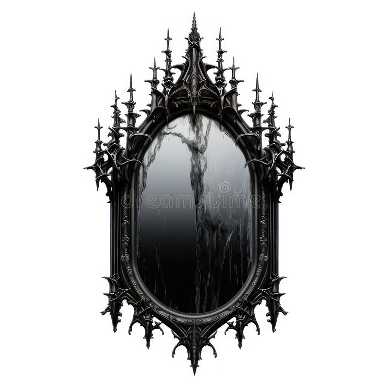 A Gothic Mirror with Metal Rim on a White Wall Stock Illustration ...