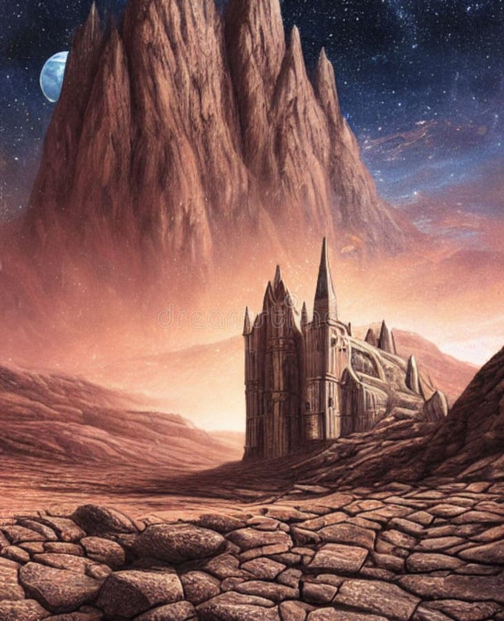 Gothic Monastery on the Mars Planet Stock Image - Image of gothic, mars ...