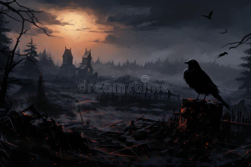 Gothic Raven Bird Graveyard. Generate Ai Stock Illustration ...