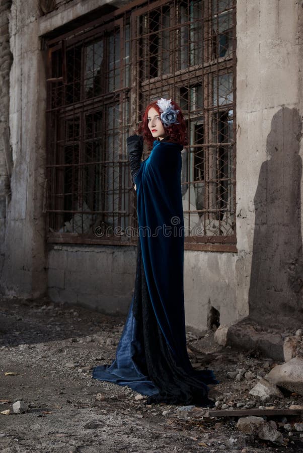 Gothic Redhead Woman Walking Stock Image - Image of walking, promenade ...