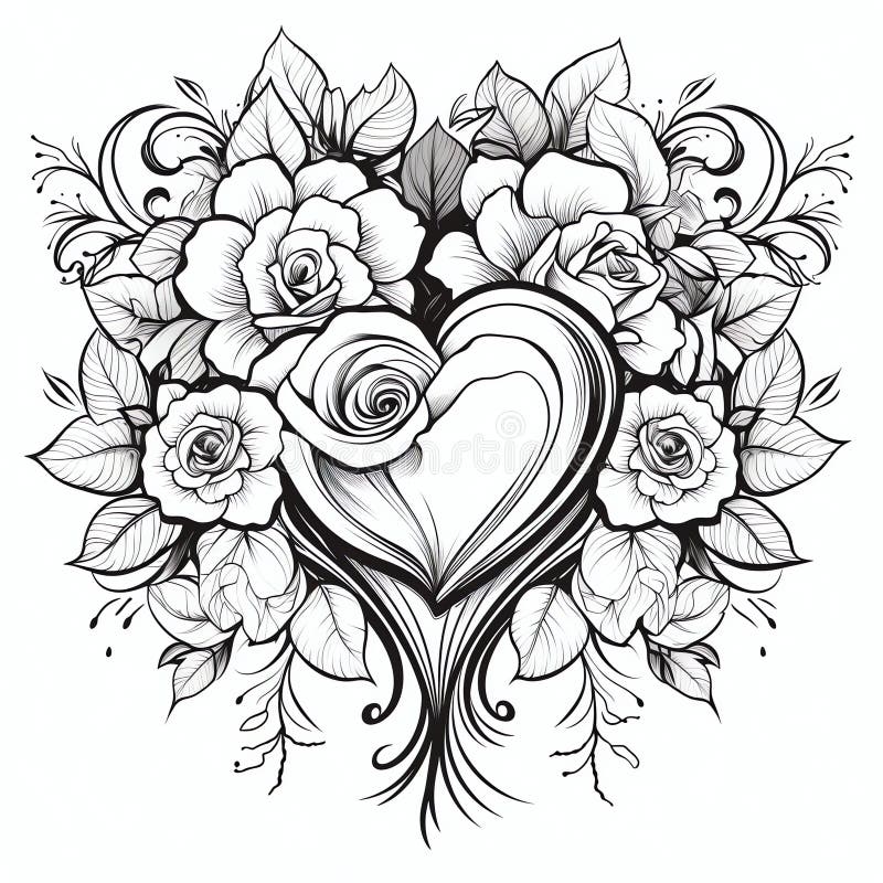 Gothic Roses Gothic Window Coloring Book Page in Black and White Stock ...