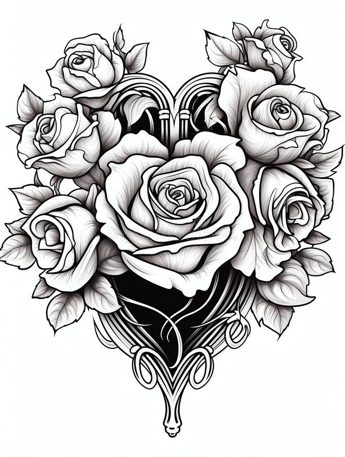 Gothic Roses Gothic Window Coloring Book Page in Black and White Stock ...
