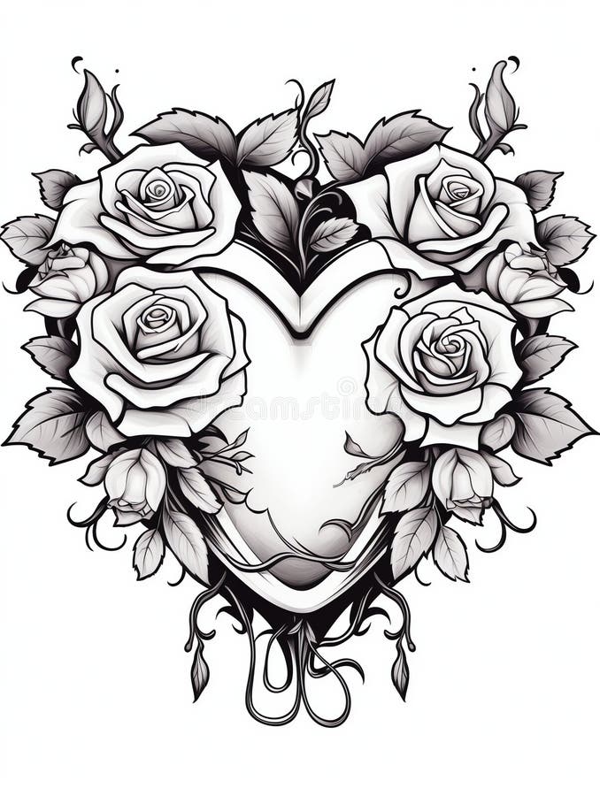 Gothic Roses Gothic Window Coloring Book Page in Black and White Stock ...