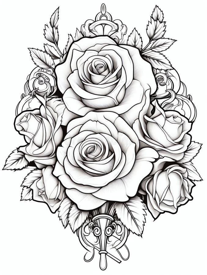 Gothic Roses Gothic Window Coloring Book Page in Black and White Stock ...