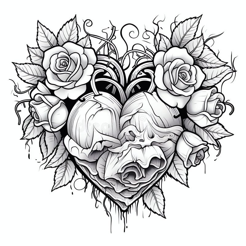Gothic Roses Gothic Window Coloring Book Page in Black and White Stock ...