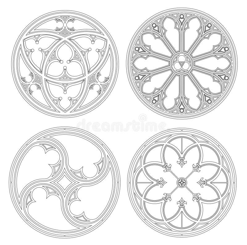 Gothic Round Window Outline Template Coloring Stock Vector ...