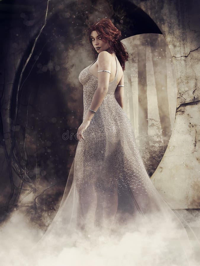 Gothic Scene with a Young Woman Stock Illustration - Illustration of ...