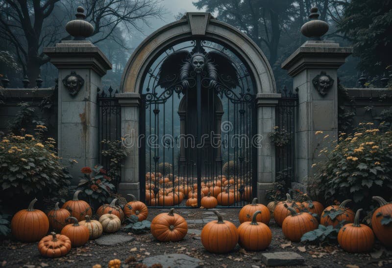 Dark Elegance a Gothic Inspired Halloween Display with Pumpkins Stock ...