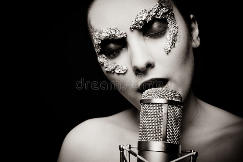 Gothic Singer Standing with Microphone Stock Photo - Image of female ...
