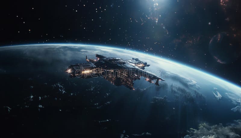 Gothic Spaceship with Dark and Sharp Colors in Space. Stock ...