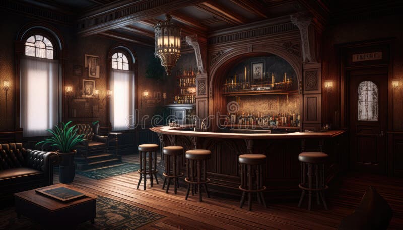 Gothic Speakeasy Bar Interior, AI Generative Stock Illustration ...