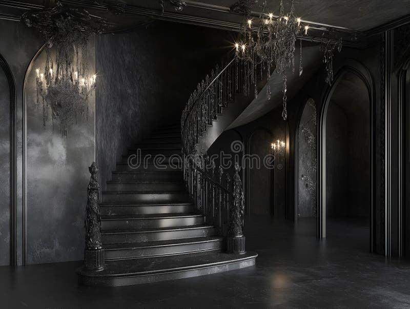 Gothic Staircase, Dark Stone, Ornate Railing, Dramatic Lighting ...