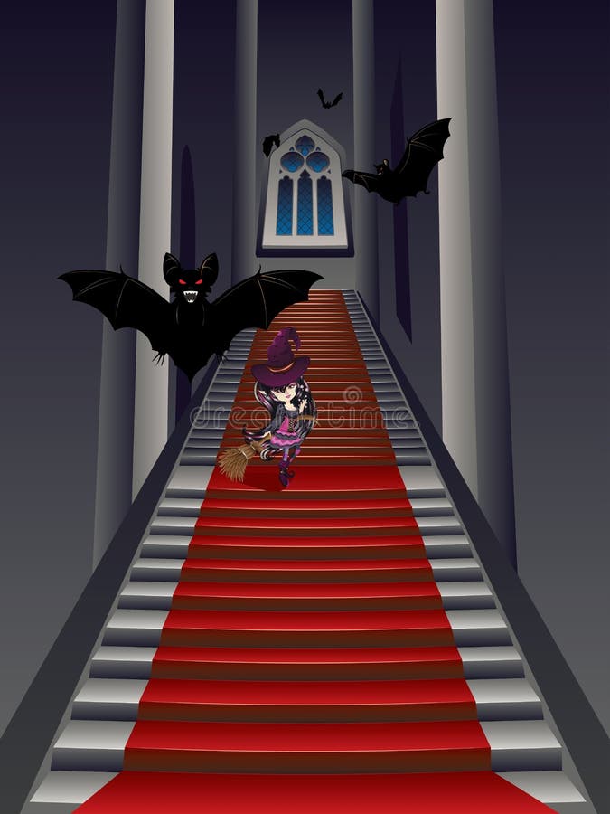 Gothic Stairs with Rose Vines Stock Illustration - Illustration of ...