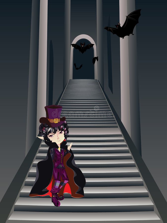 Gothic Stairs with Rose Vines Stock Illustration - Illustration of ...