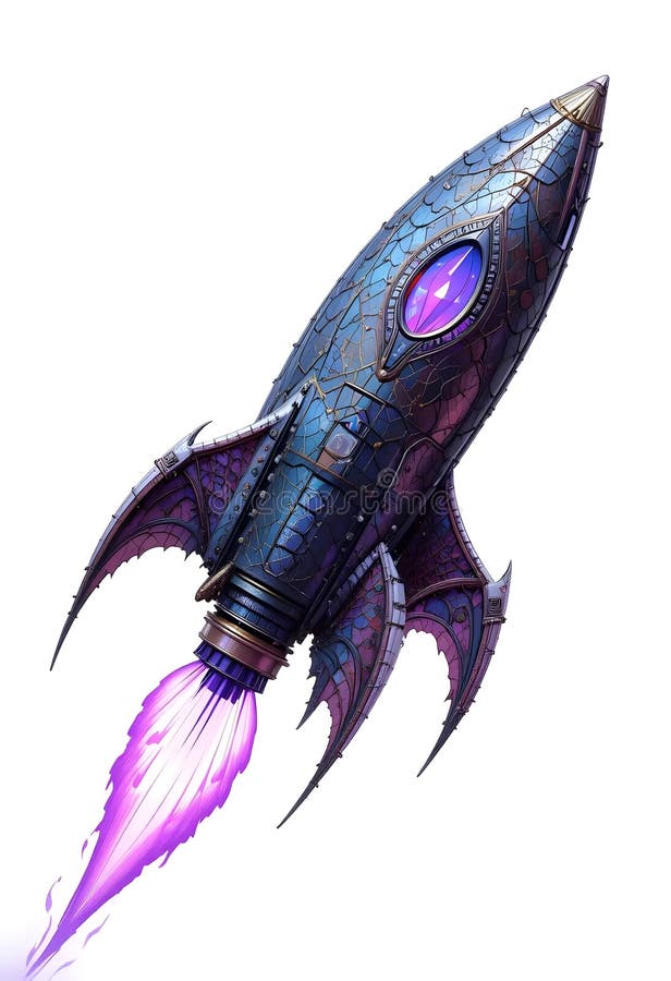 Gothic Steampunk Rocket Ship in Flight Purple Flame Trail Stock ...
