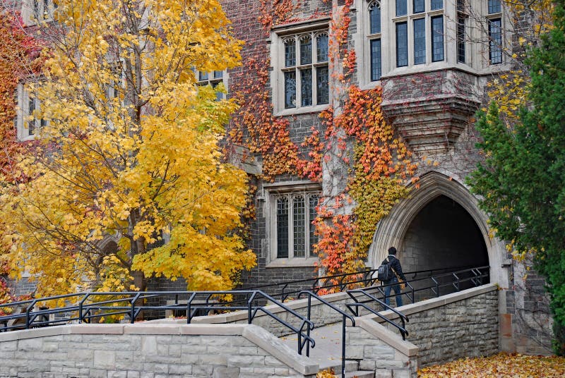 Gothic Stone College Building with Fall Colors Stock Photo - Image of ...