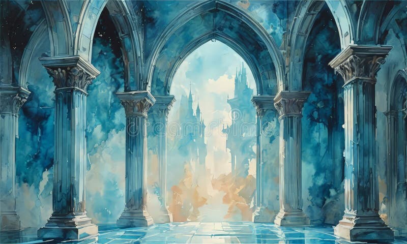 Gothic-style Architectural Scene Features Central Archway, Flanked by ...