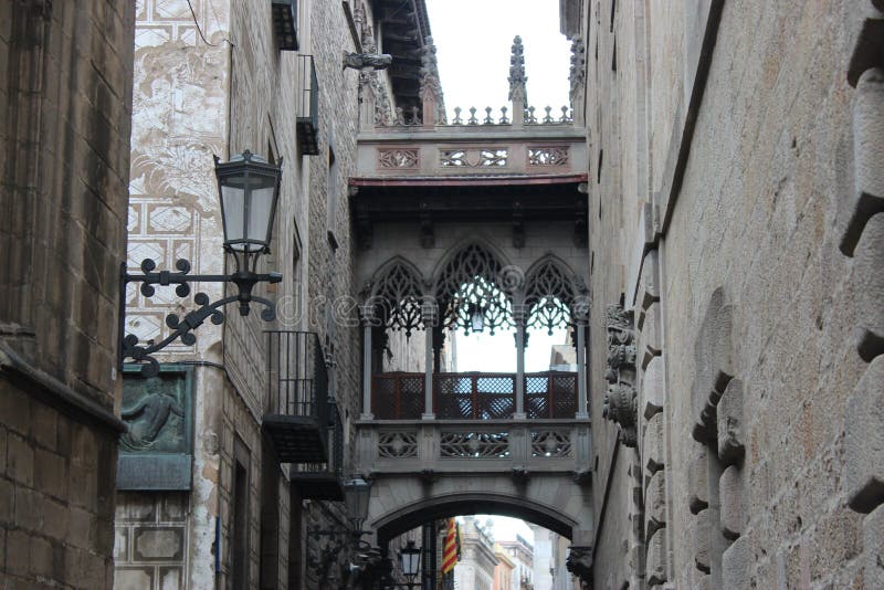 A Gothic Style Balcony in Barcelona Spain Stock Image - Image of ...